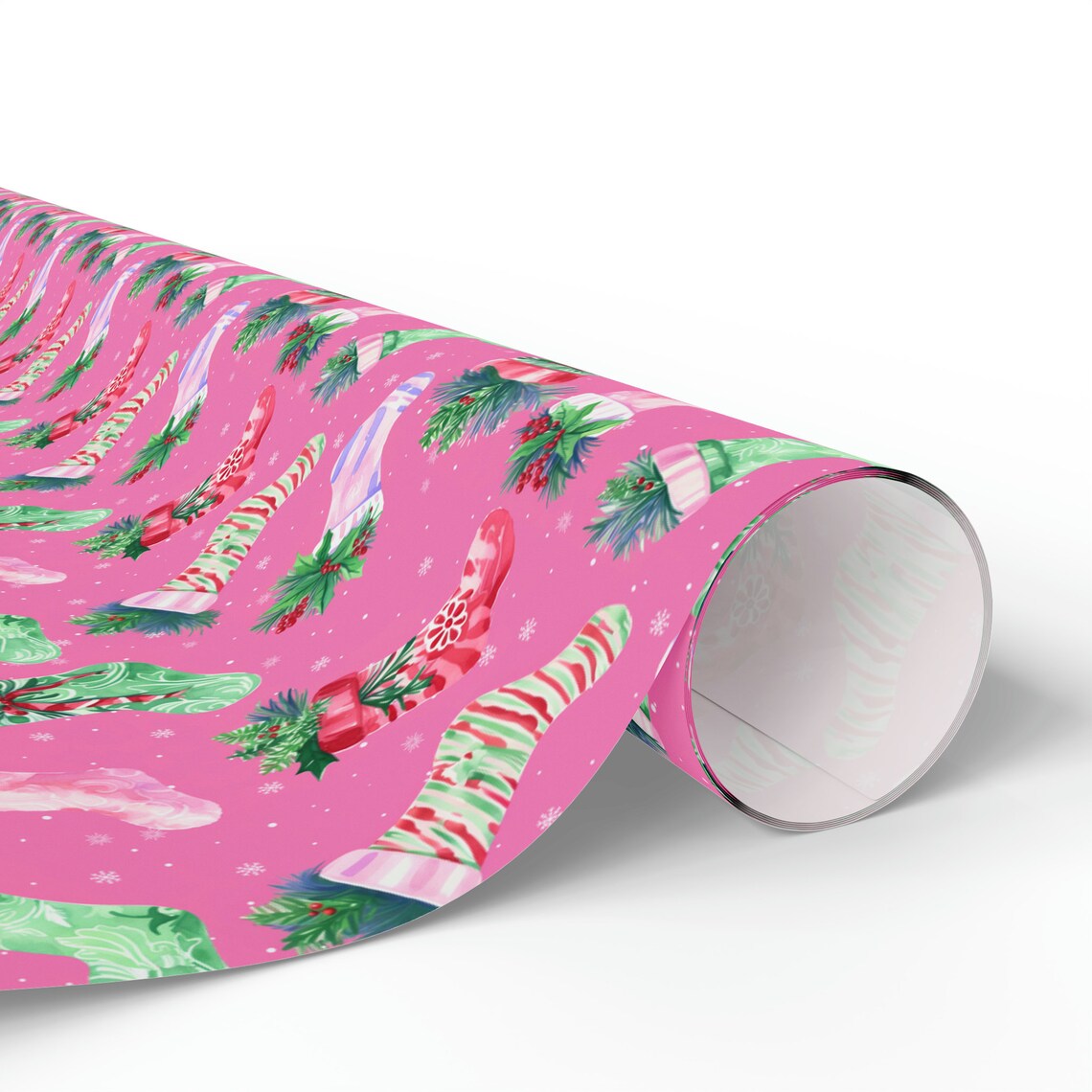 Christmas Wrapping Paper, Pink Stocking Wrapping Paper, Pink Christmas ...