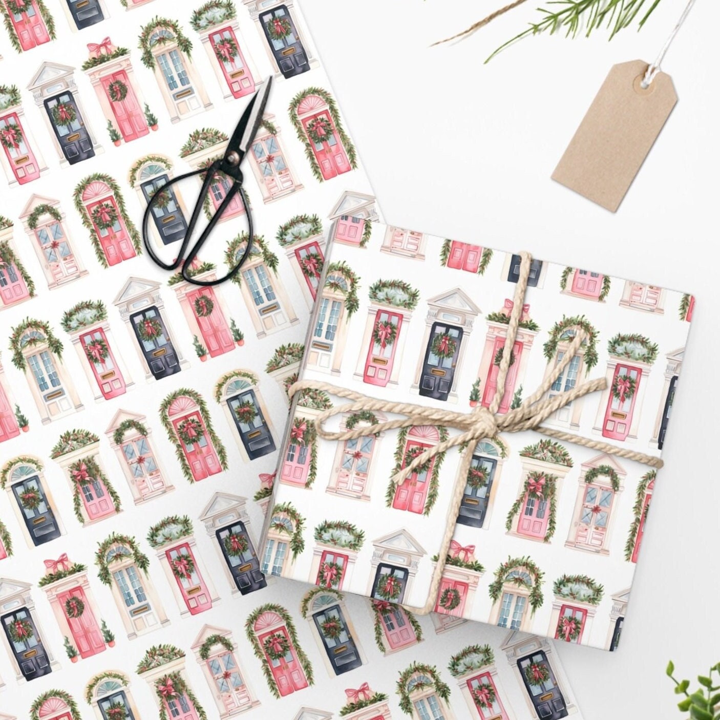 Preppy Christmas Wrapping Paper, Front Door Holiday Design - Etsy
