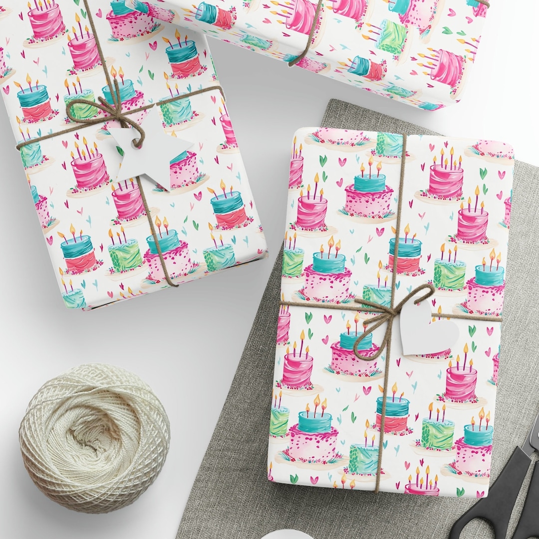 Birthday Wrapping Paper, Birthday Cakes Wrapping Paper, Birthday Gift ...