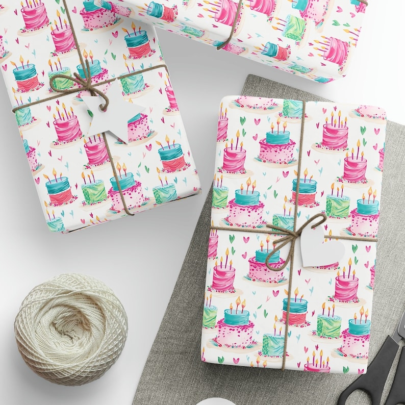 Birthday Wrapping Paper, Birthday Cakes Wrapping Paper, Birthday Gift ...