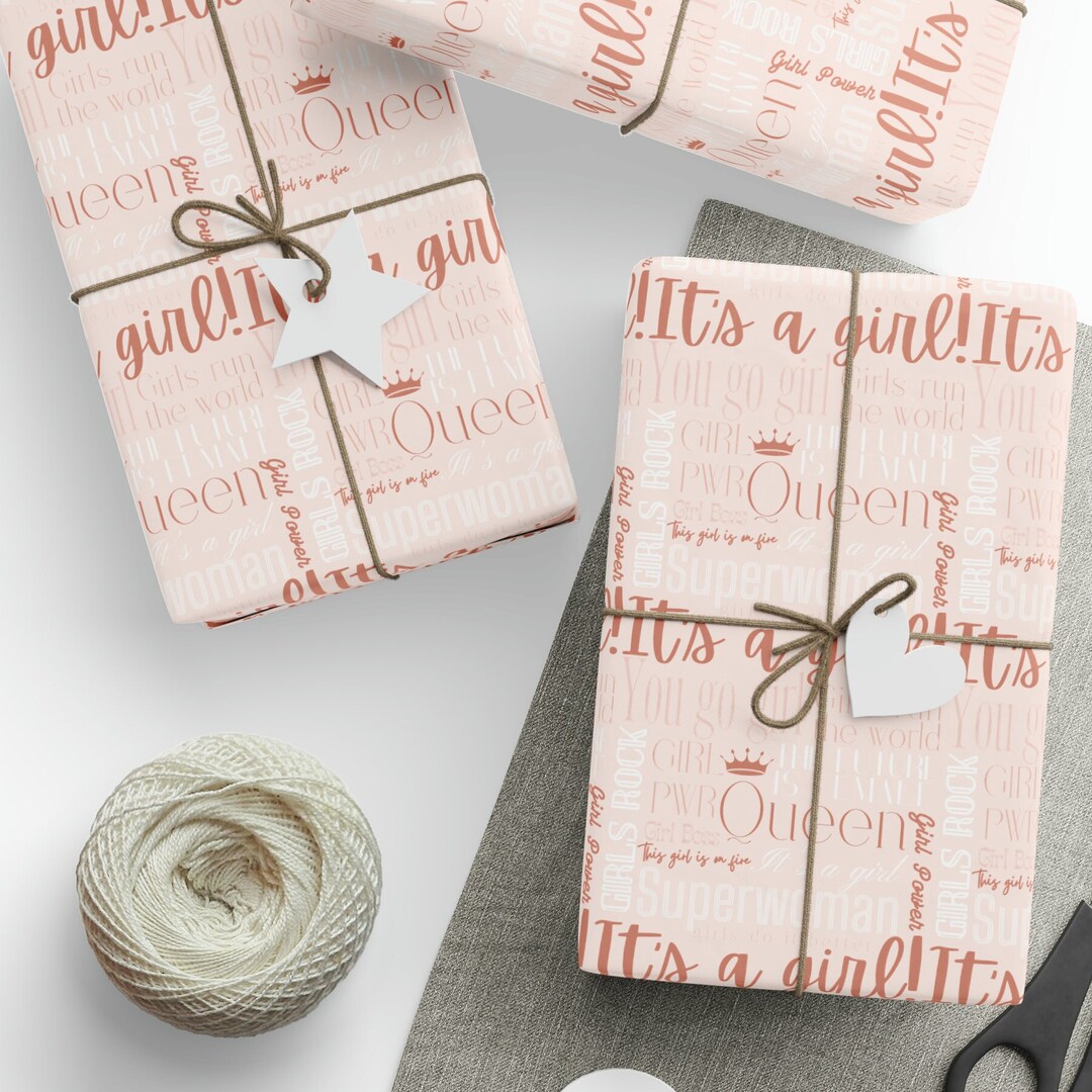 Baby Girl Wrapping Paper, Girl Power Wrapping Paper, Mauve Pink Baby ...