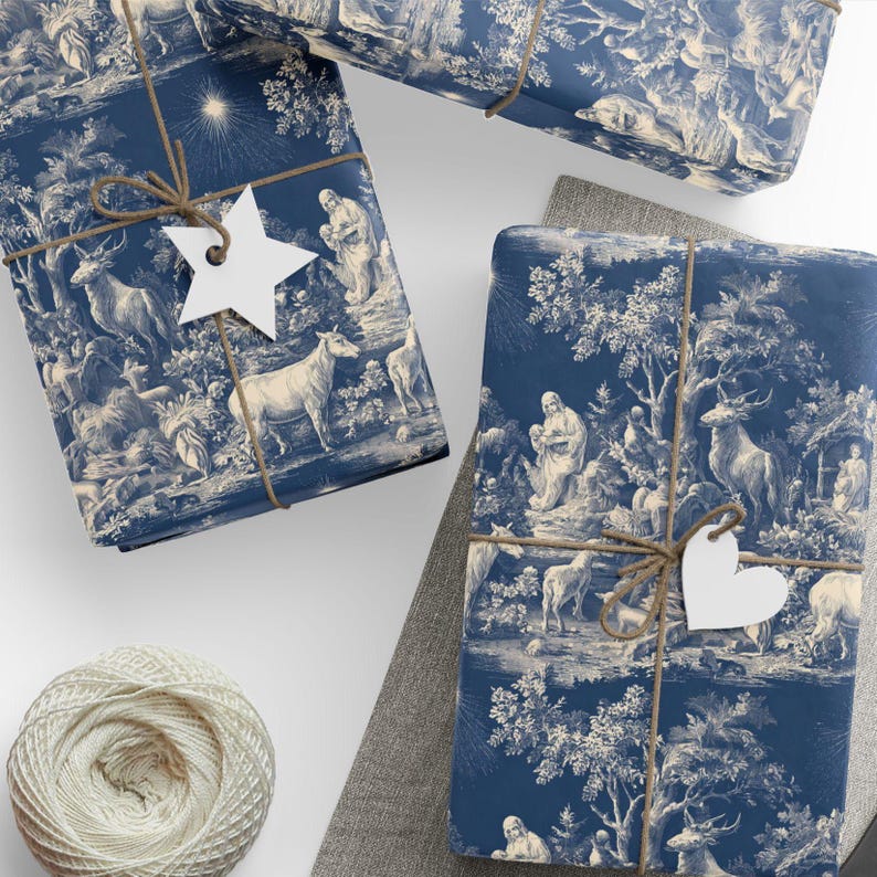 Christmas Wrapping Paper, Nativity Scene Wrapping Paper, Toile Style ...