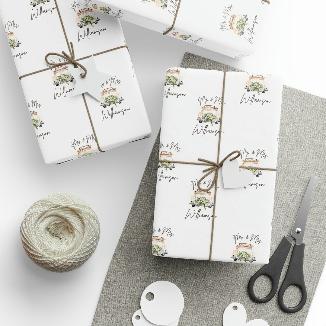Custom Wedding Wrapping Paper, Custom Vintage Car Mr. and Mrs. Wrapping ...