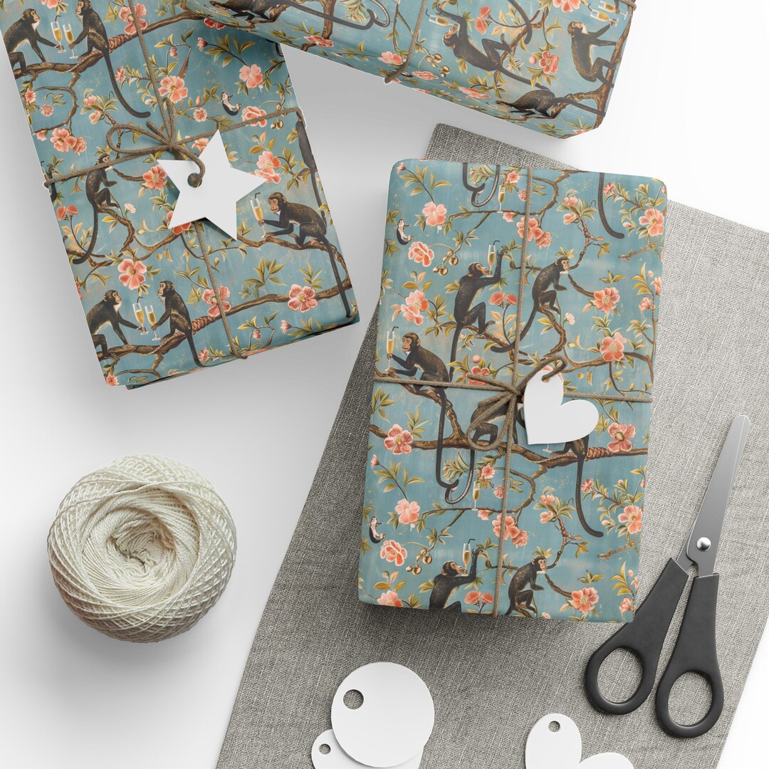 Chinoiserie Tipsy Monkeys Wrapping Paper, Monkey Wrapping Paper ...