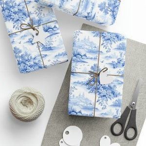 French Toile Wrapping Paper, Blue and White Wrapping Paper, French Gift ...