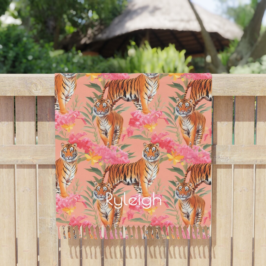 Custom Tigers and Pink Beach Towel, Custom Beach Towel, Personalized ...