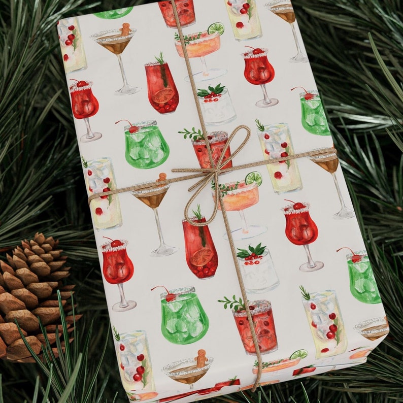 Christmas Wrapping Paper, Christmas Cocktail Wrapping Paper, Cute ...