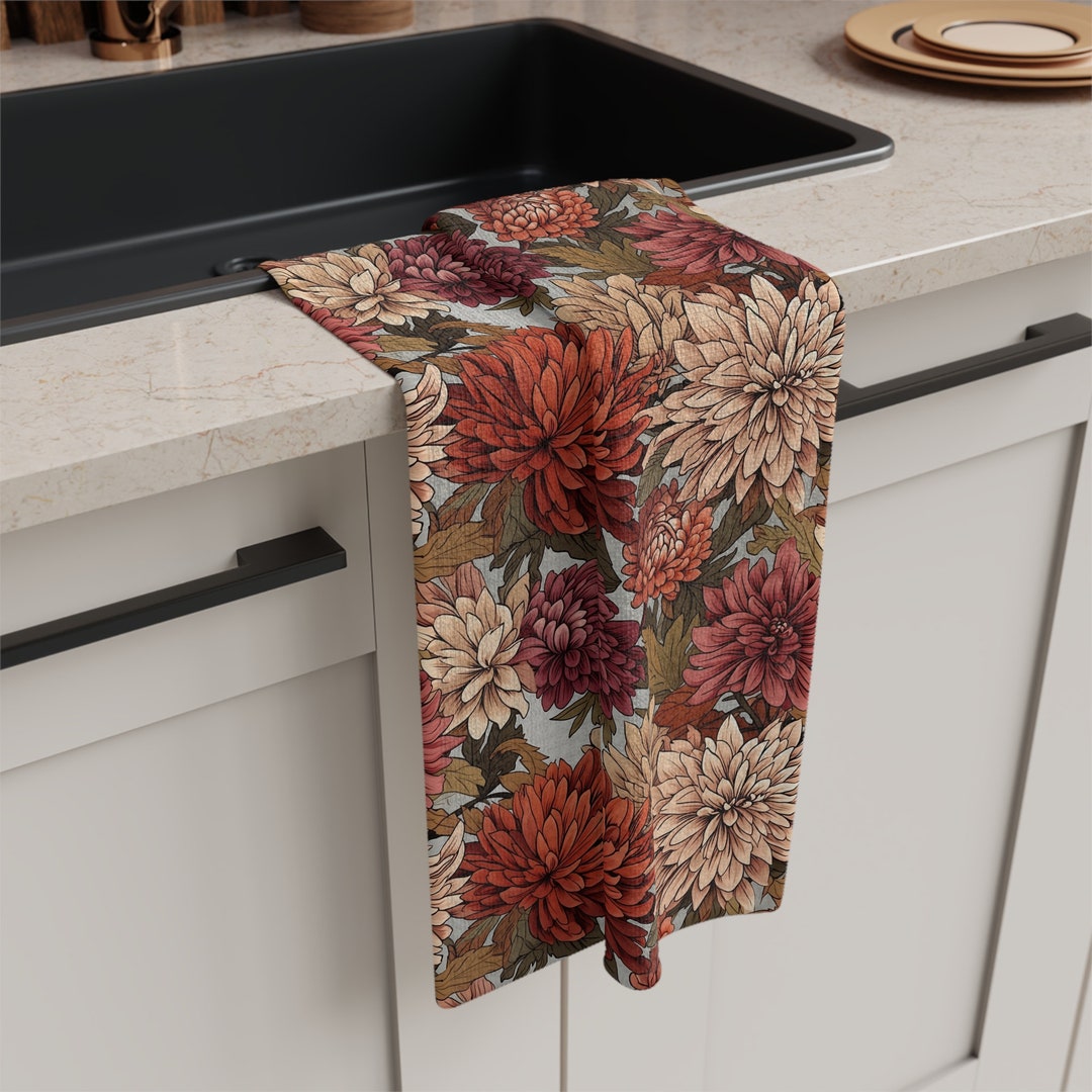 Mums Tea Towel, Floral Tea Towel, Fall Tea Towel, Fall Floral Tea Towel ...