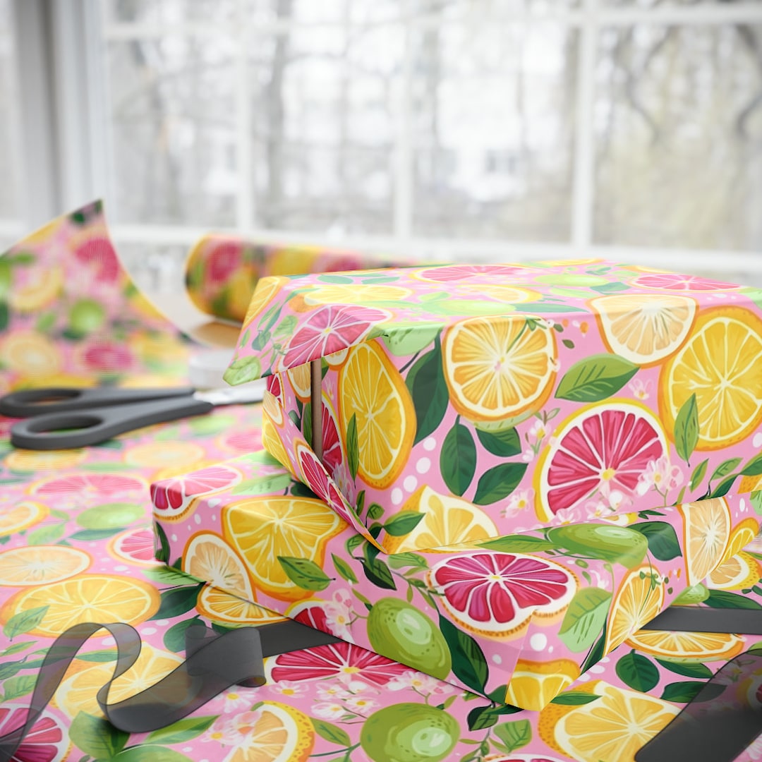 Citrus Wrapping Paper, Grapefruit and Lemons Wrapping Paper, Colorful ...