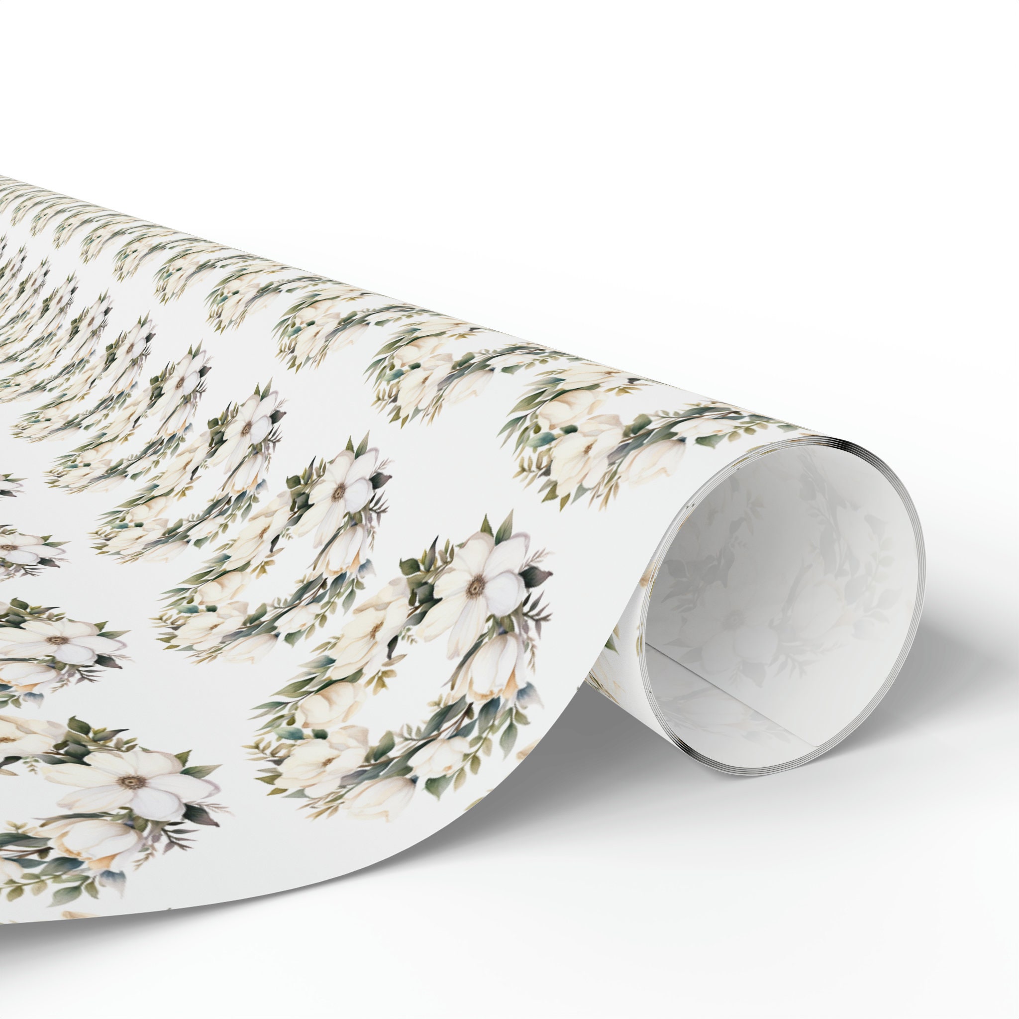 Magnolia Weath Wrapping Paper, White Floral Wrapping Paper, Floral ...