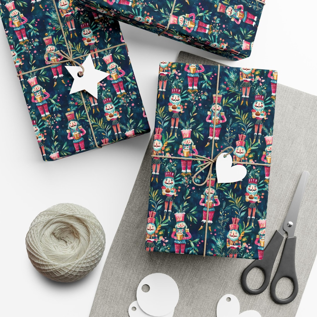 Christmas Wrapping Paper, Preppy Nutcrackers With Treats Christmas ...
