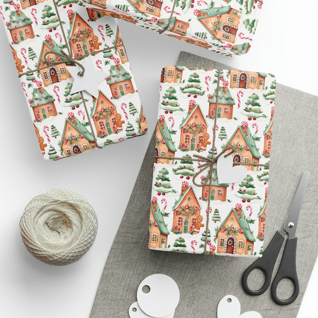 Christmas Wrapping Paper, Gingerbread House Wrapping Paper, Christmas ...