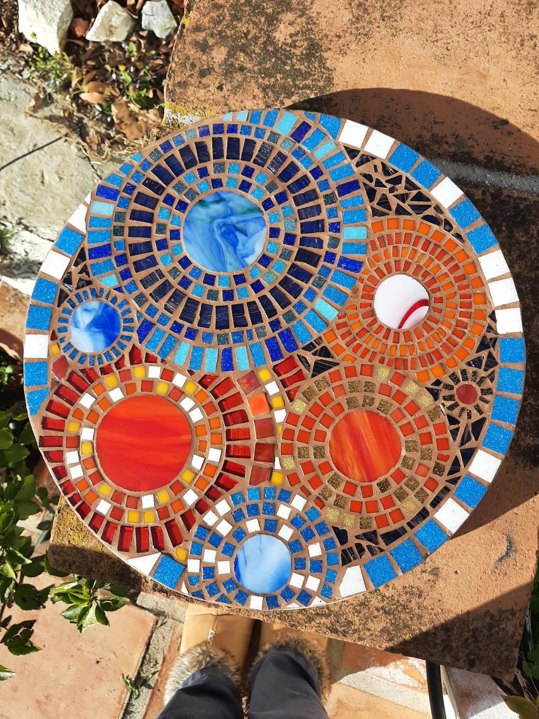 Lazy Susan Original Cogs and Wheels Design. Glass Mosaic on a Wooden ...