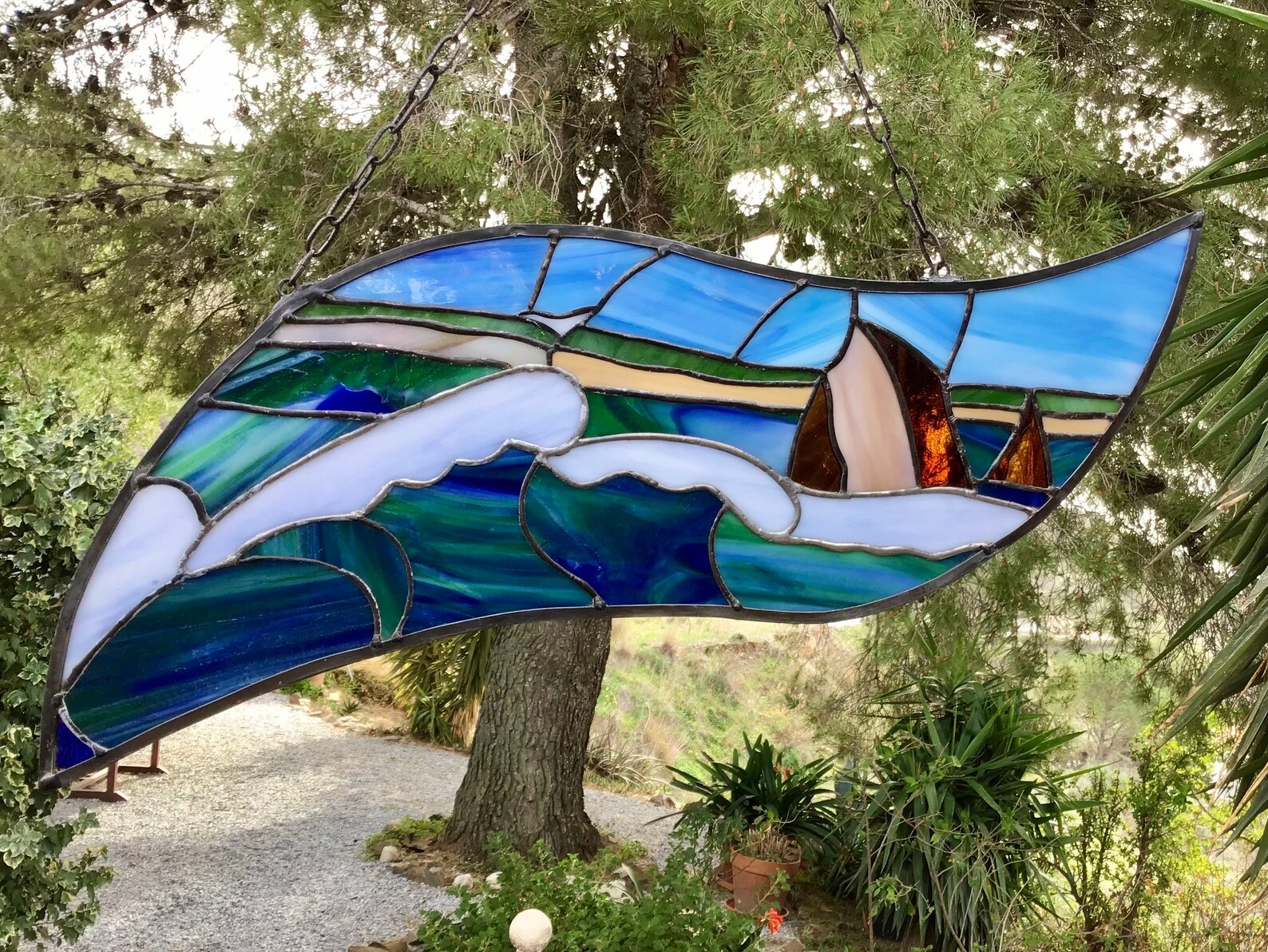 Original Waves Within a Wave, Stained Glass Garden Panel Ornament - Etsy