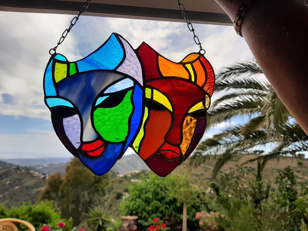 Stained Glass Theatre Masks, Suncatcher - Etsy