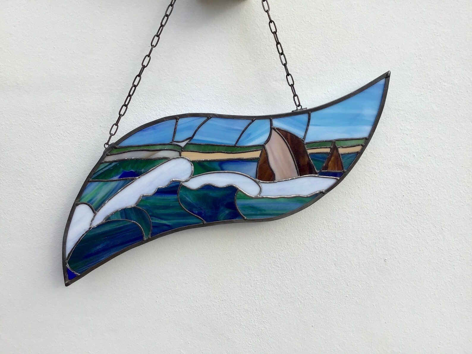 Original Waves Within a Wave, Stained Glass Garden Panel Ornament - Etsy