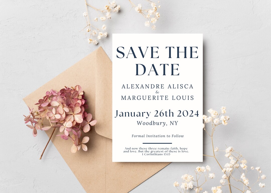 Minimalist Wedding Save the Date, Christian Wedding Invitation ...