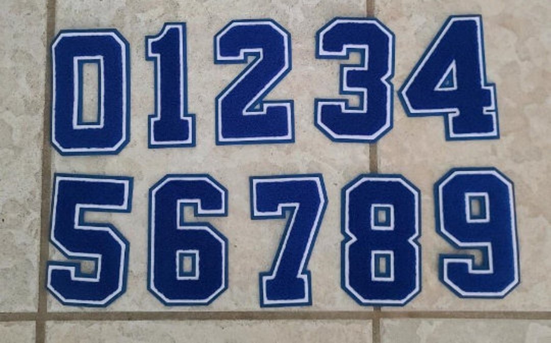 Blue and White 5 Inch Chenille Numbers Sports Fraternity Sorority Cheer ...