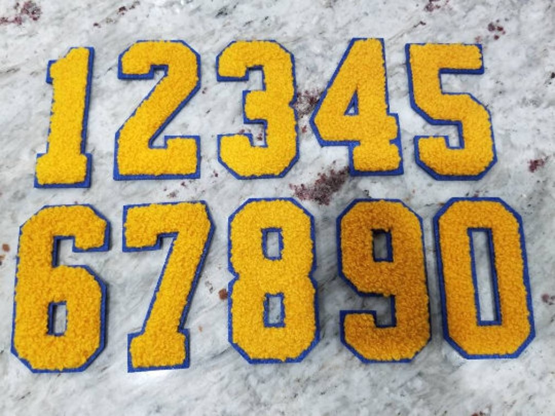 Gold Chenille 2.75 With Royal Trim Numbers Adhesive Backing Cheer ...