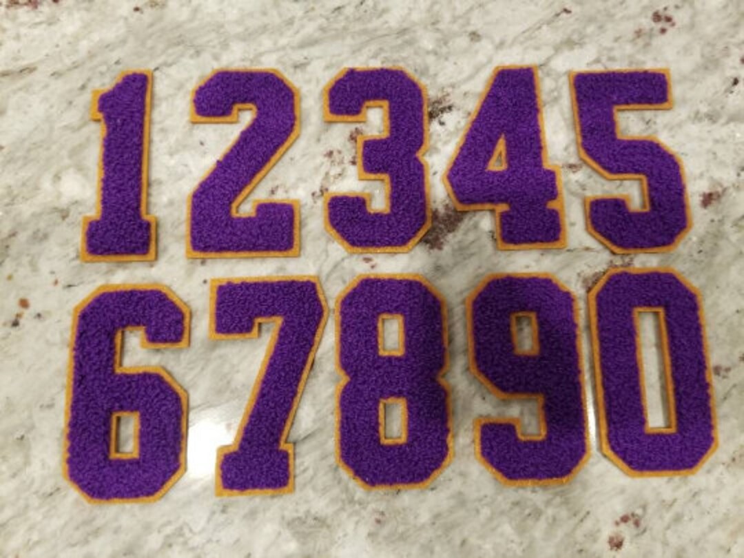 Purple Chenille 2.75 With Old Gold Trim Numbers Adhesive Backing Cheer ...