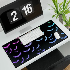 Black and Rainbow Bat Print Desk Mat, Colorful Mouse Pad, Office ...