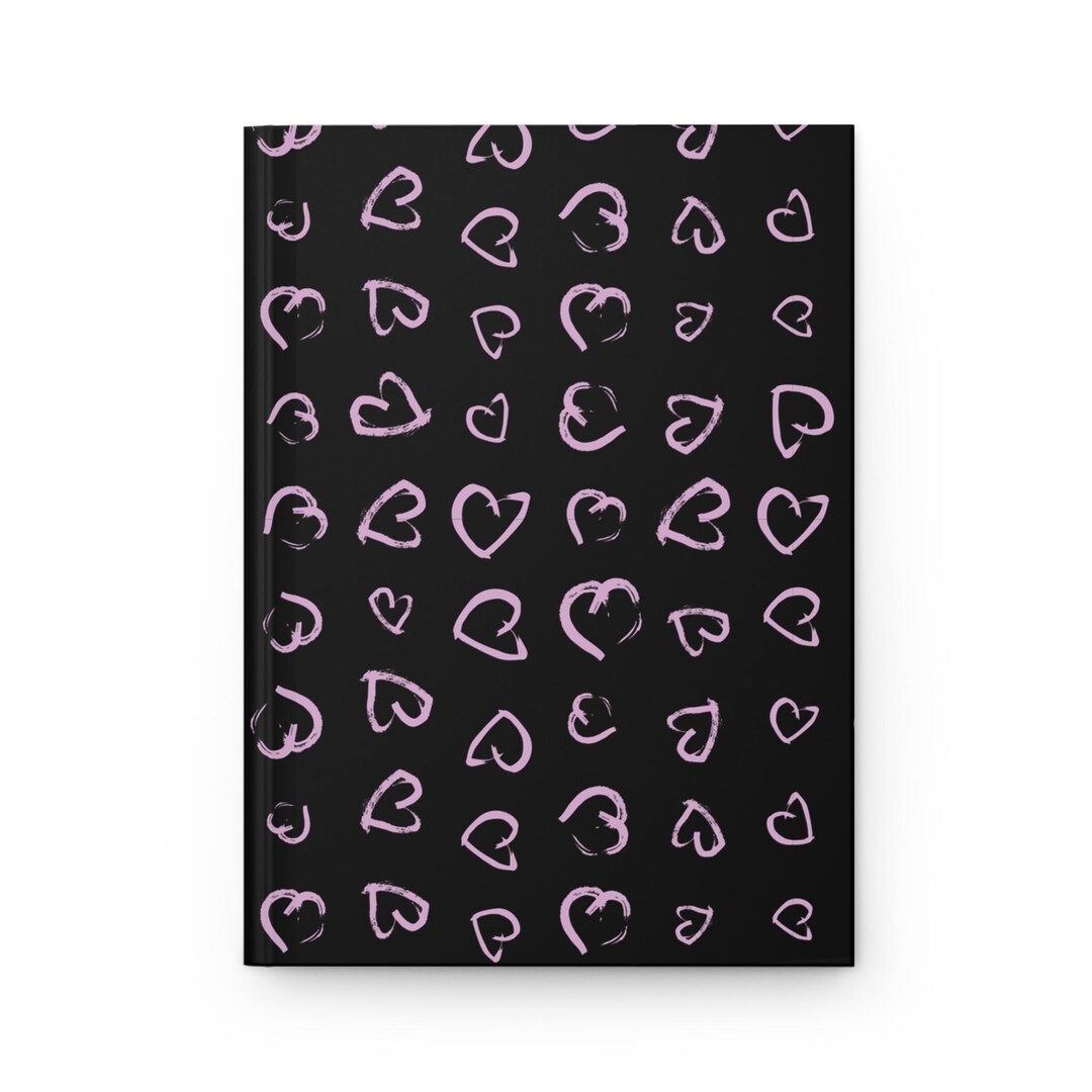 Matte Goth Journal, Cute Pastel Hearts Skulls Notebook, Black White ...