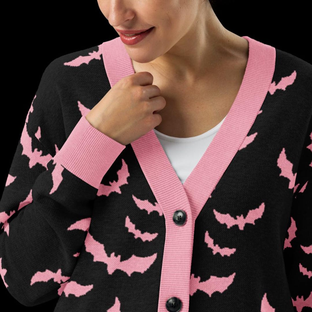 Pastel Goth Bat Cardigan – Soft Jacquard Knit | Cozy Cute Sweater ...