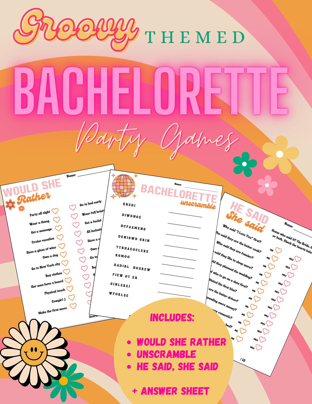 Groovy Bachelorette Party Games Set, Hen Party, Girls Night, Bride to ...