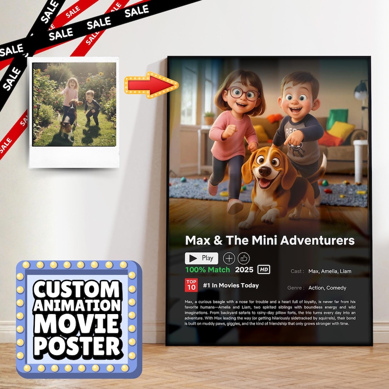 Personalised Netflix Animation Pet Family Movie Poster, Personalized ...