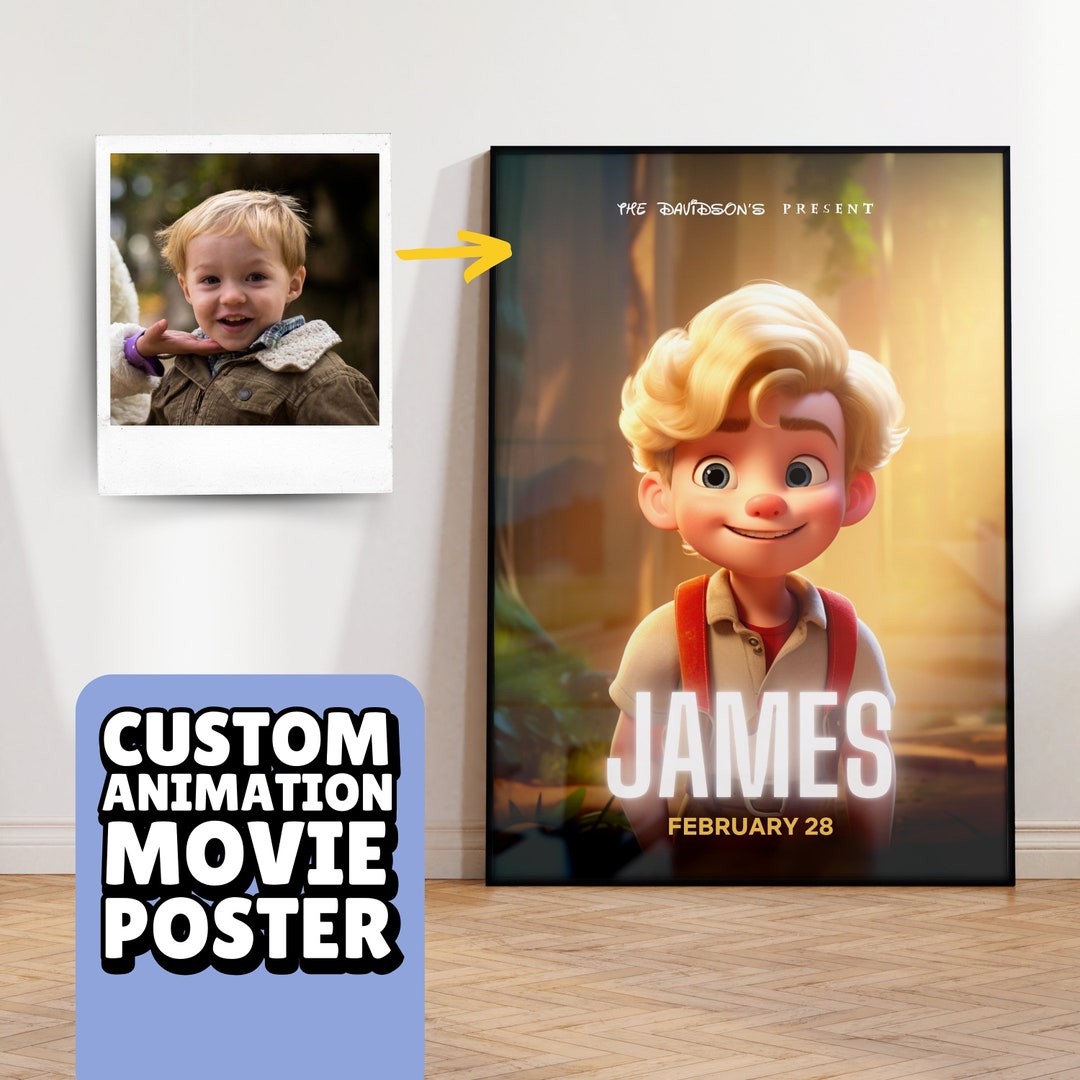 Personalized Animation Movie Poster Print From Your Photo I Custom 3D ...