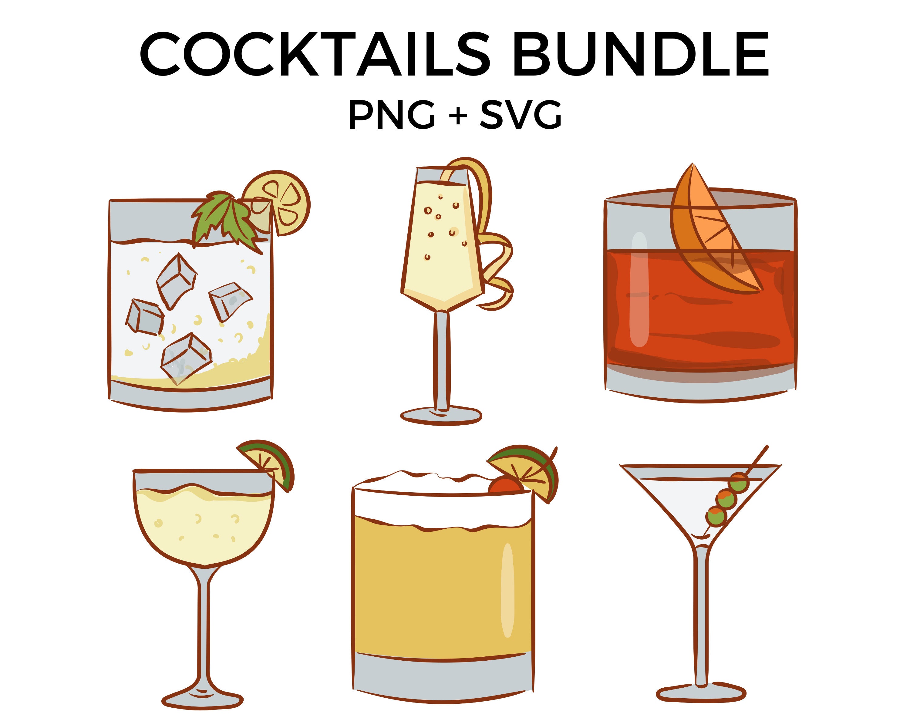 Cocktails SVG Bundle, Cocktail Drink Bundle Clipart, Cocktail Clipart ...