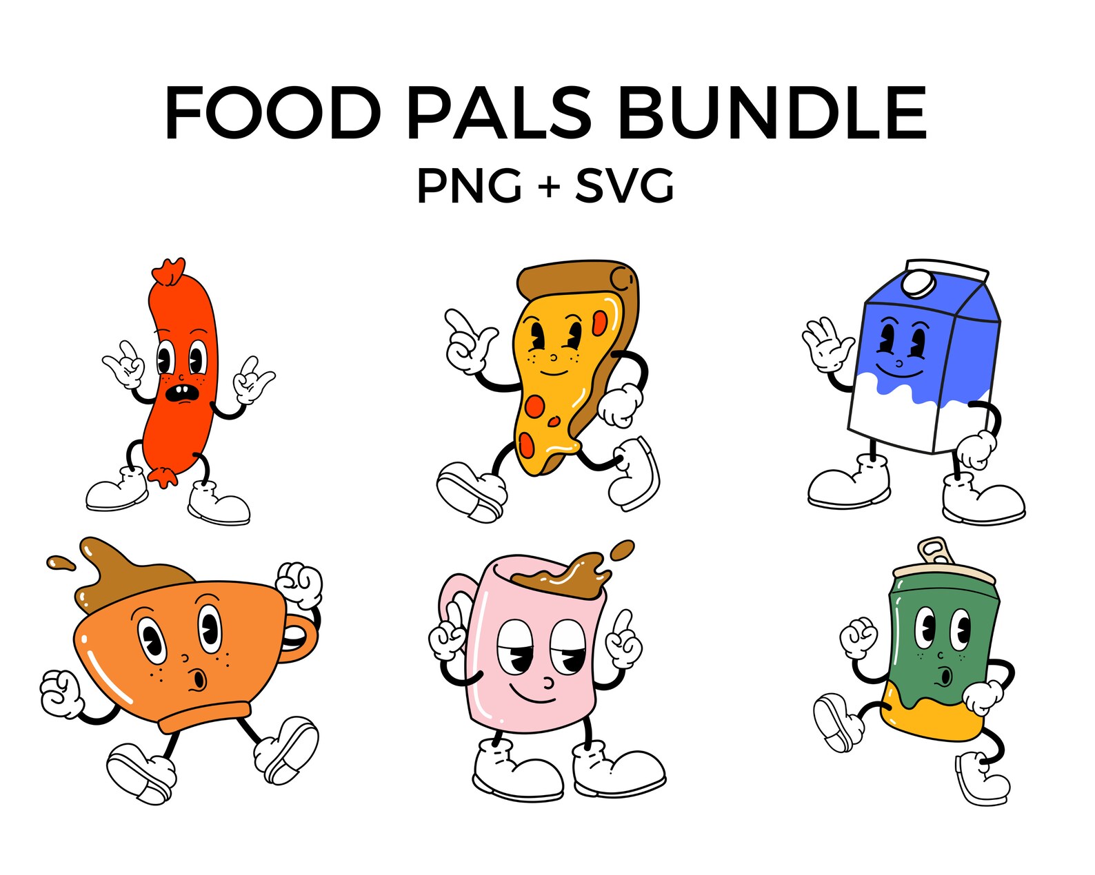 Food Cartoon Bundle , Food SVG, Breakfast Designs, Lunch Clip Art ...