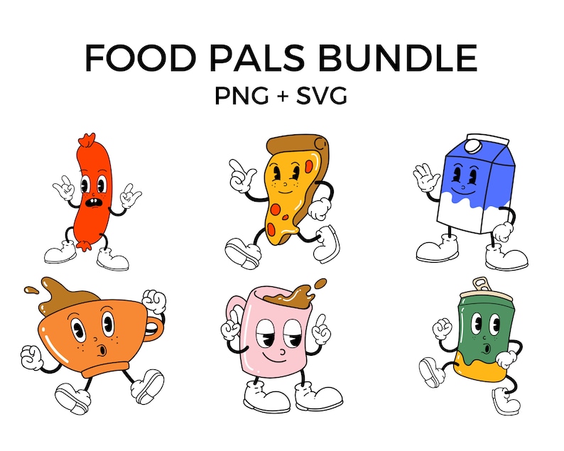 Food Cartoon Bundle , Food SVG, Breakfast Designs, Lunch Clip Art ...