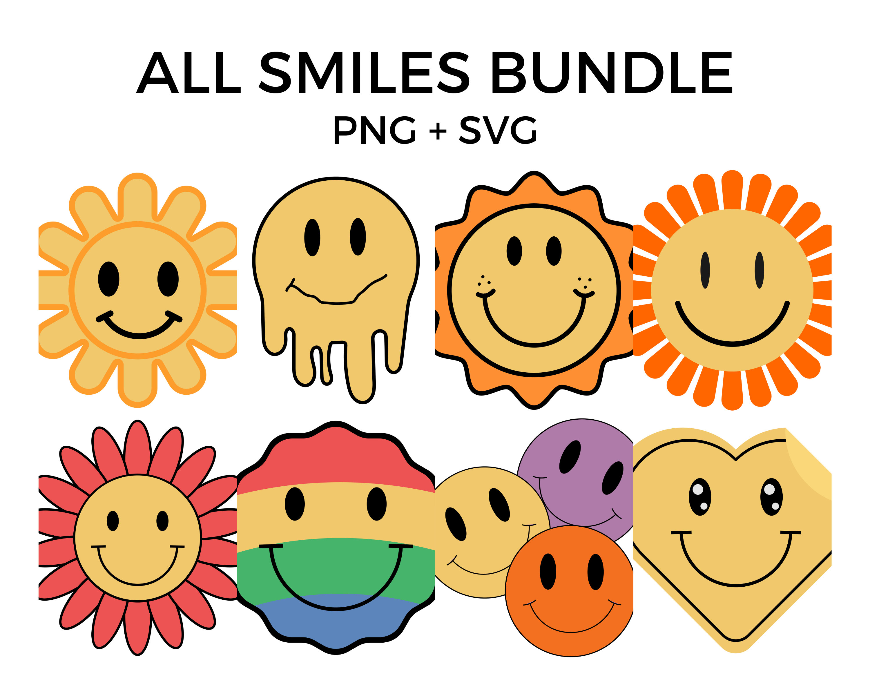 Smiley Face Emoji, Smiley Face Bundle, Smile PNG, Smile SVG, Happy Face ...