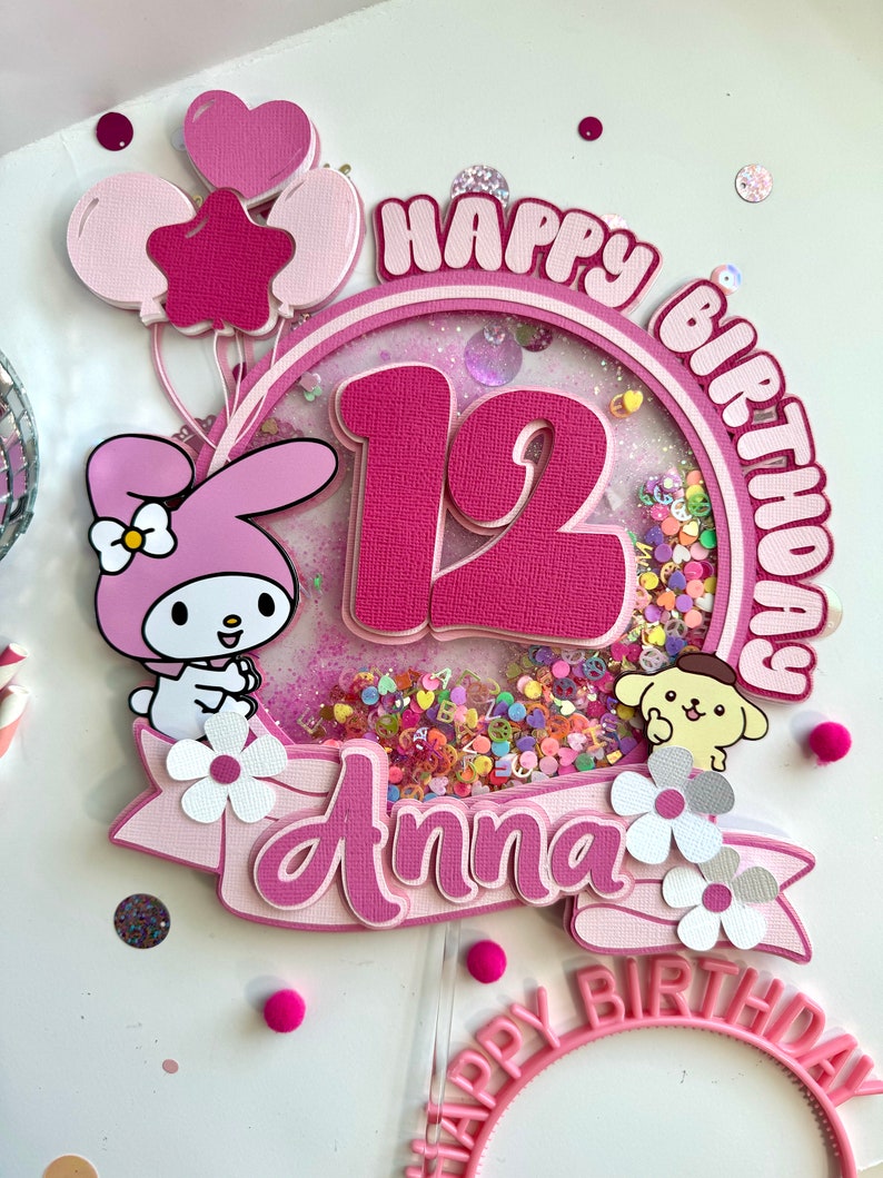 My Melody Topper, Shaker Cake Topper, Pink Cake Topper, Melody Party ...