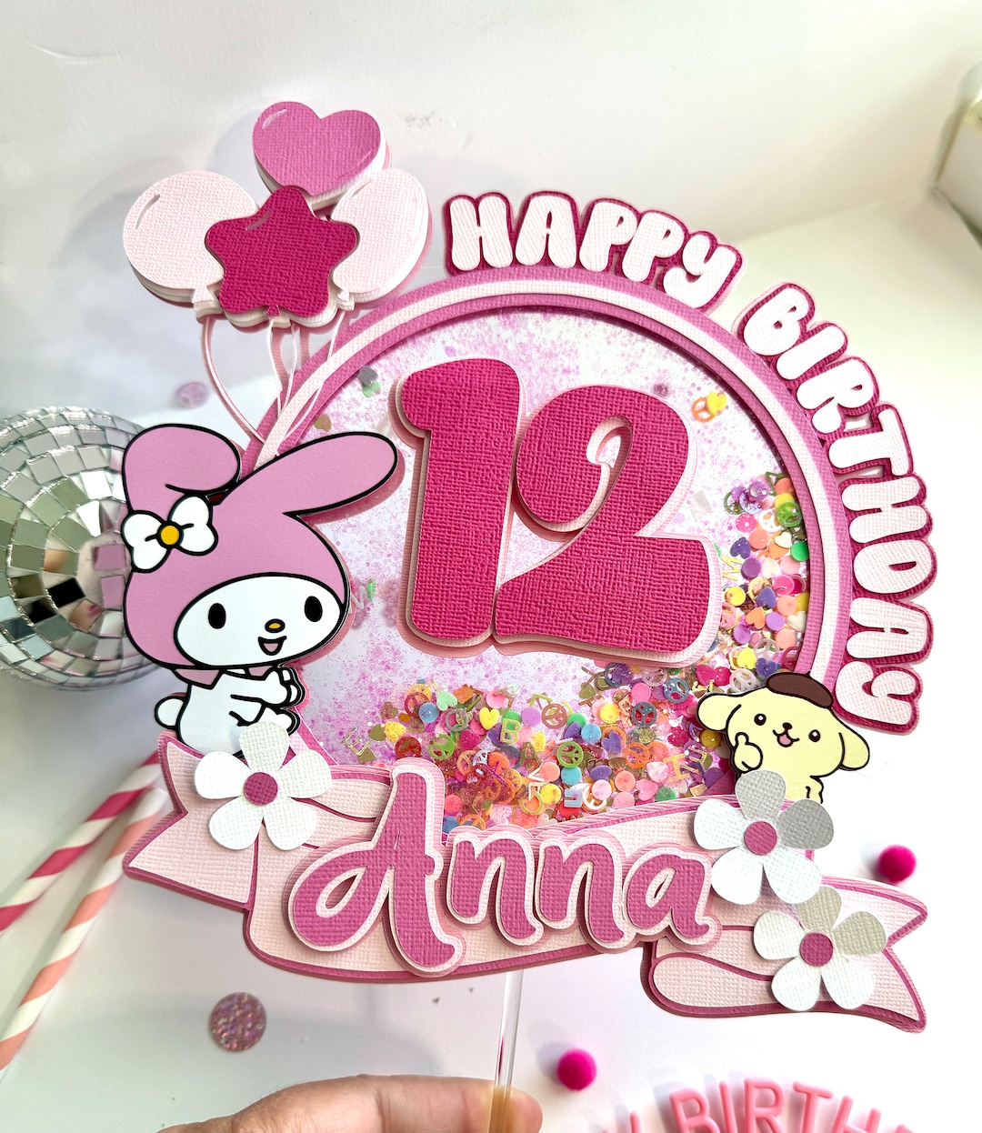 My Melody Topper, Shaker Cake Topper, Pink Cake Topper, Melody Party ...