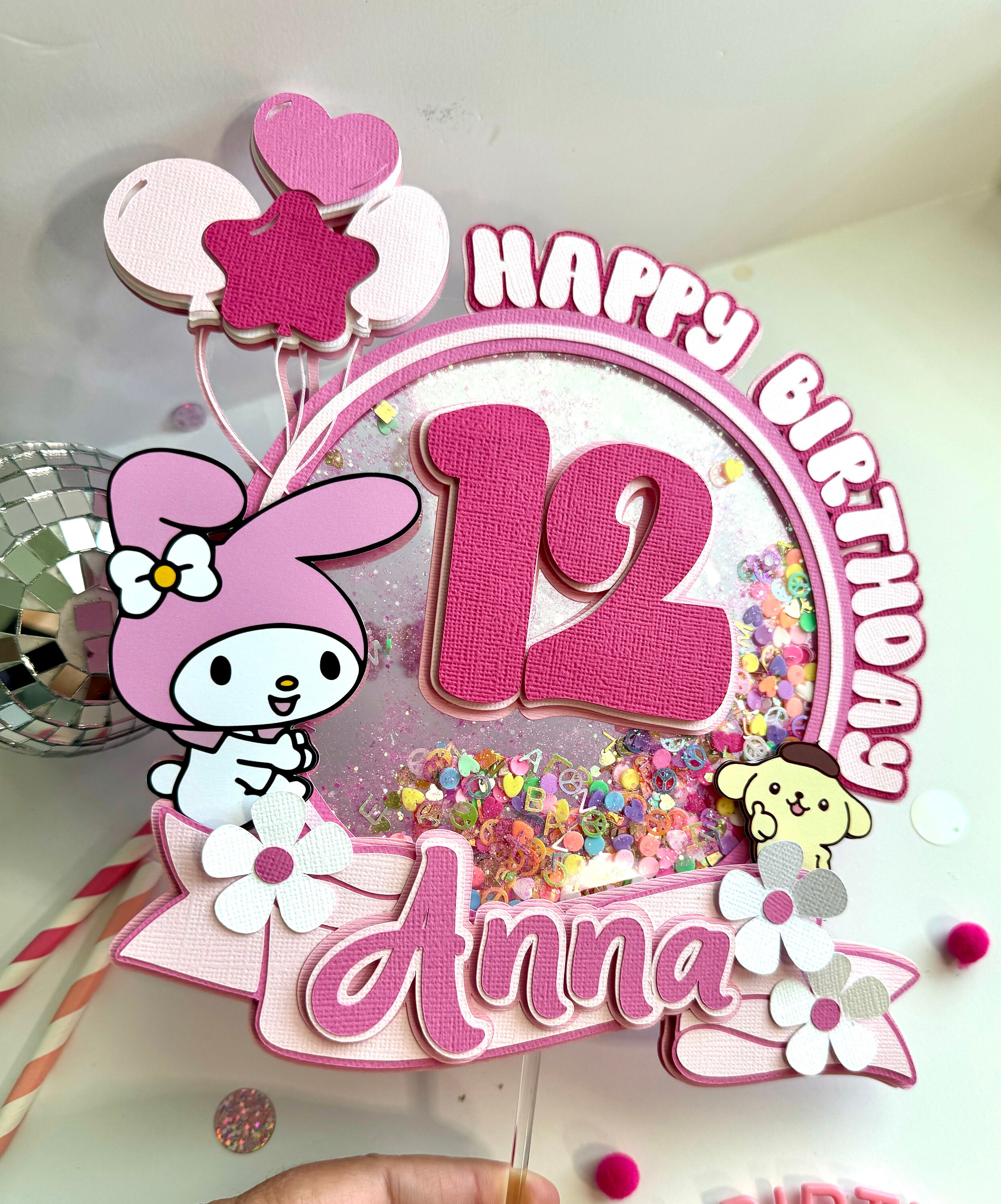 My Melody Topper, Shaker Cake Topper, Pink Cake Topper, Melody Party ...