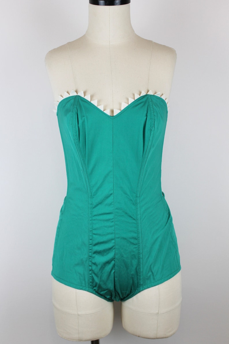 1950s Vintage Green Cotton Swimsuit "port Cross", French Vintage Swim ...