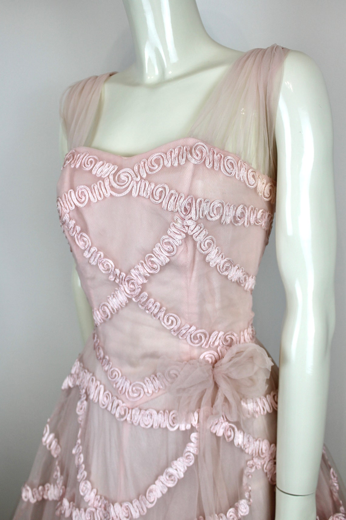1950s Vintage Emma Domb Pink Tulle Dress, Vintage Pink Prom Evening ...