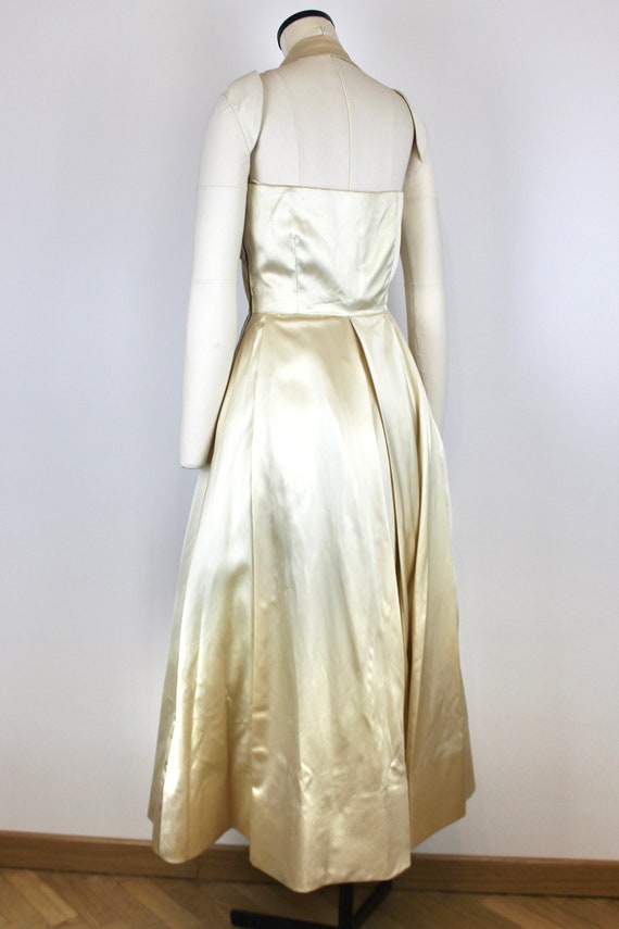 1950s Vintage Cream Satin Prom Dress, Gold 50s Evenin… - Gem