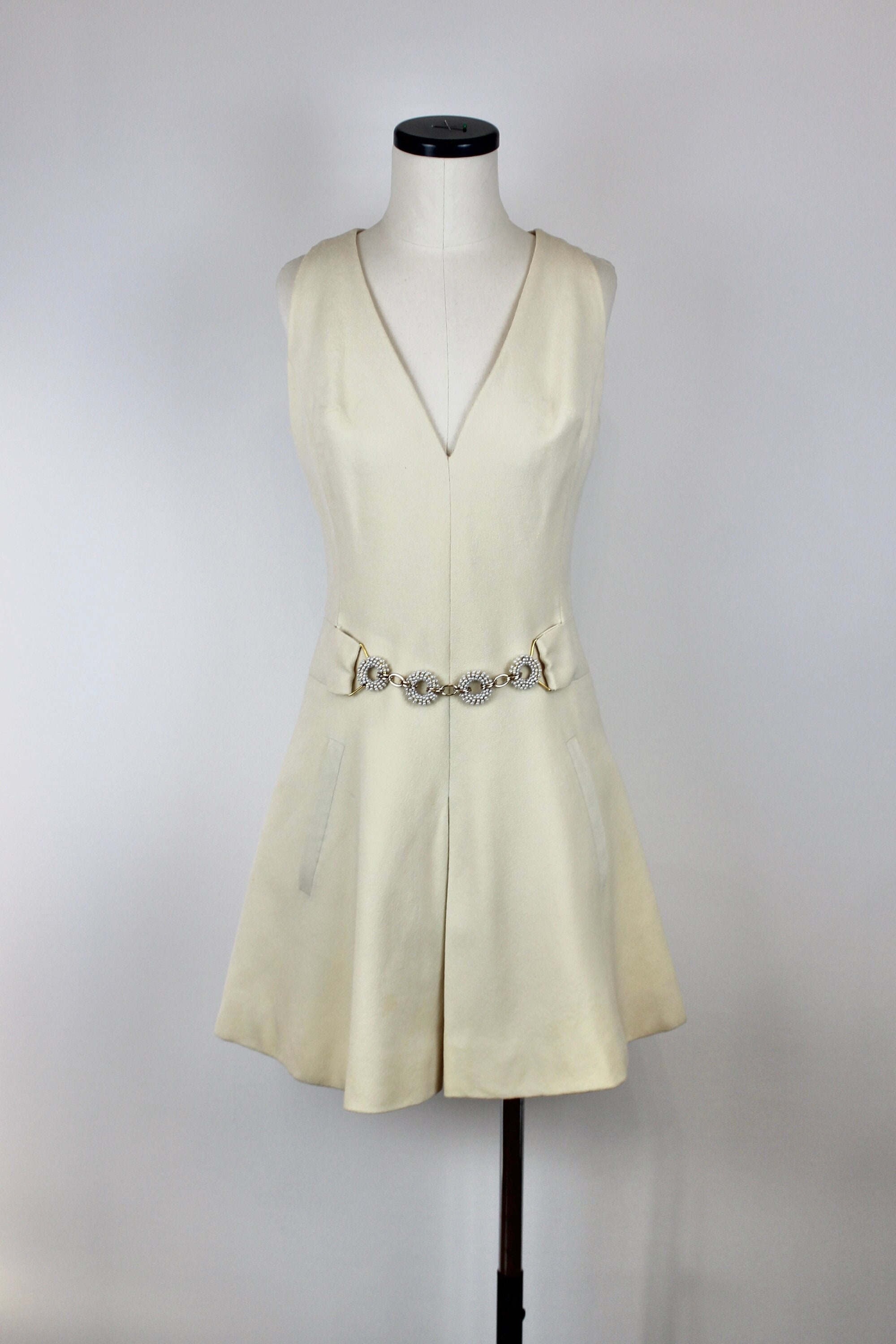 Late 1960s Vintage Wool Dress With Belt Detail, Vintage off White 60s ...