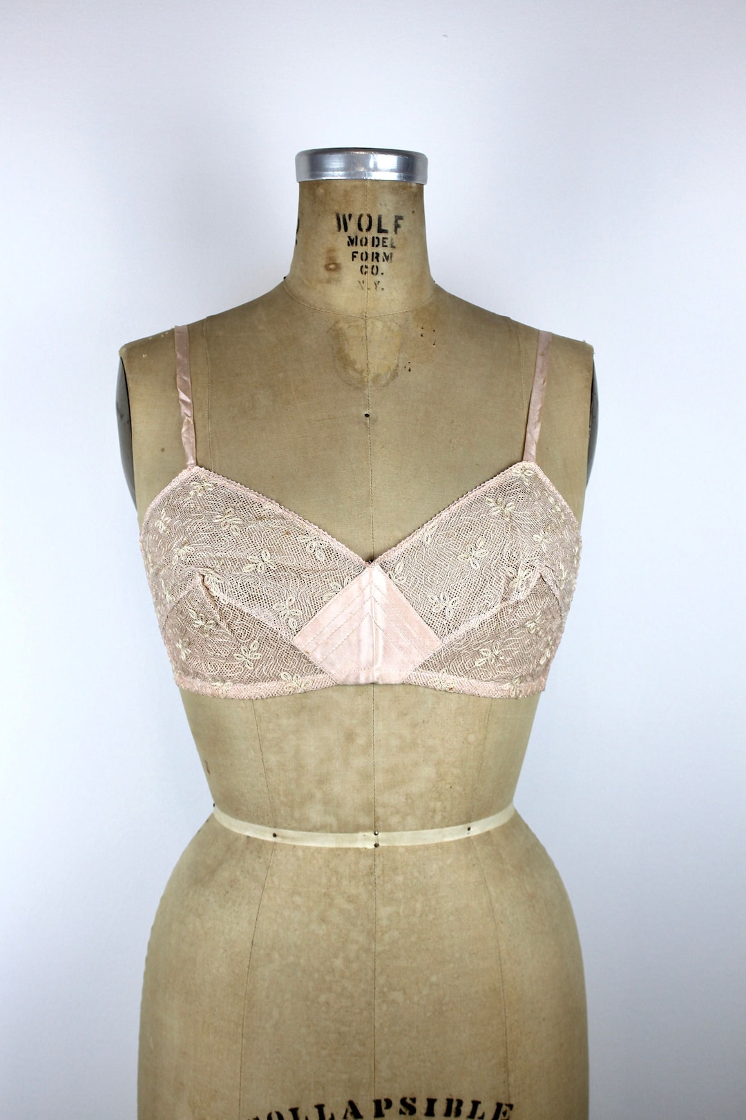 1930s Vintage Pink Lace Bustier Bra, Vintage Pointed Bra, Antique ...