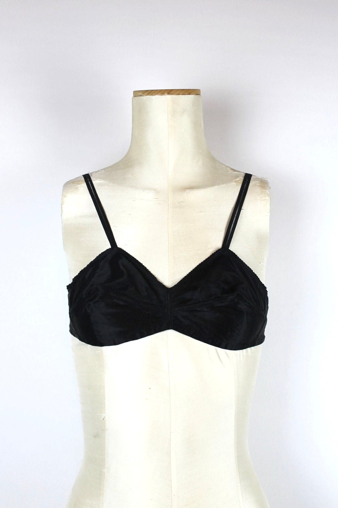 Buy 1940's Black Satin Bullet Bra, Vintage Spiral Stitch Bra, Pointed ...