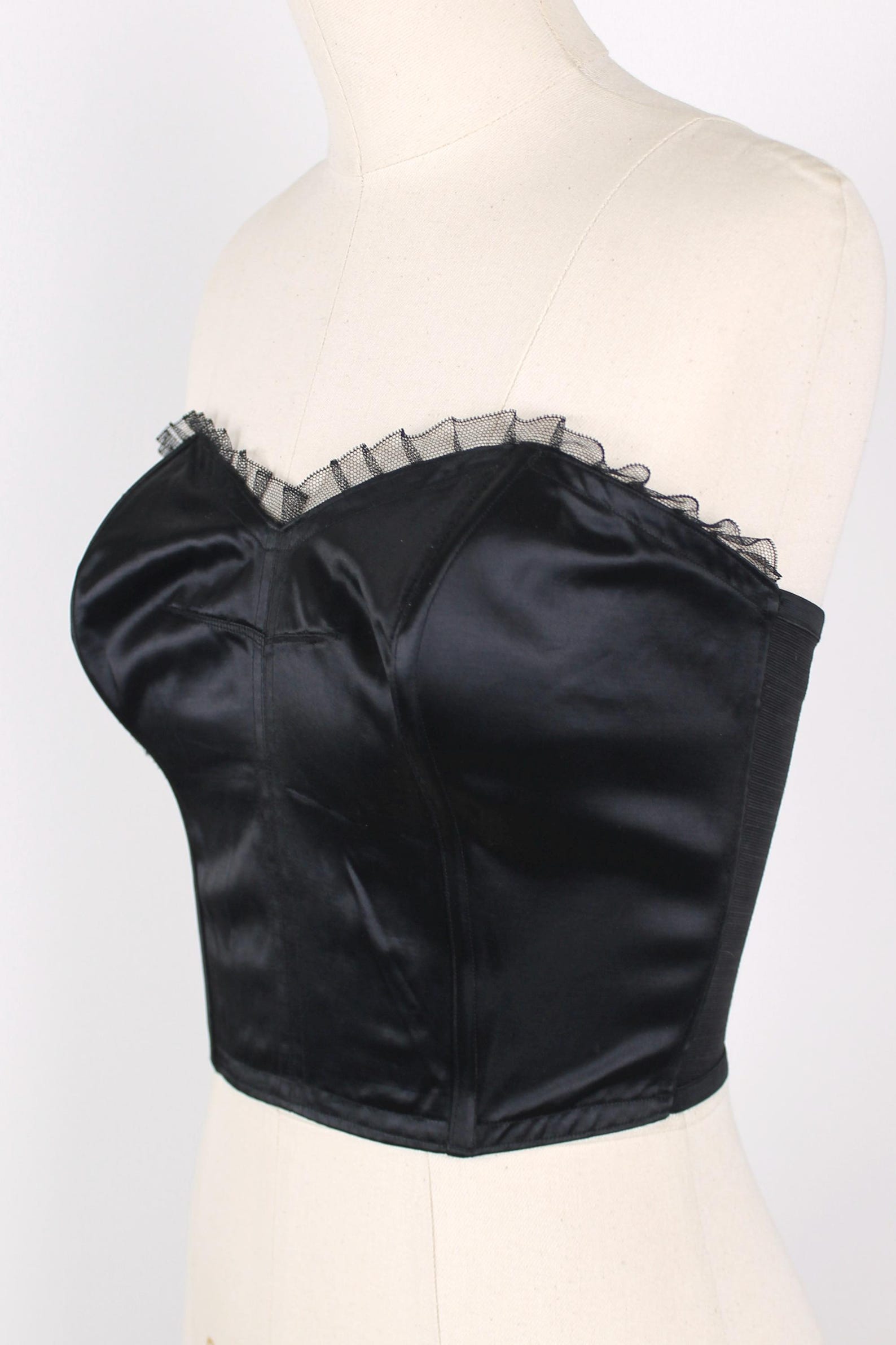 1950's Vintage Black Satin Bustier Bra, Vintage Bullet Bra, Vintage ...
