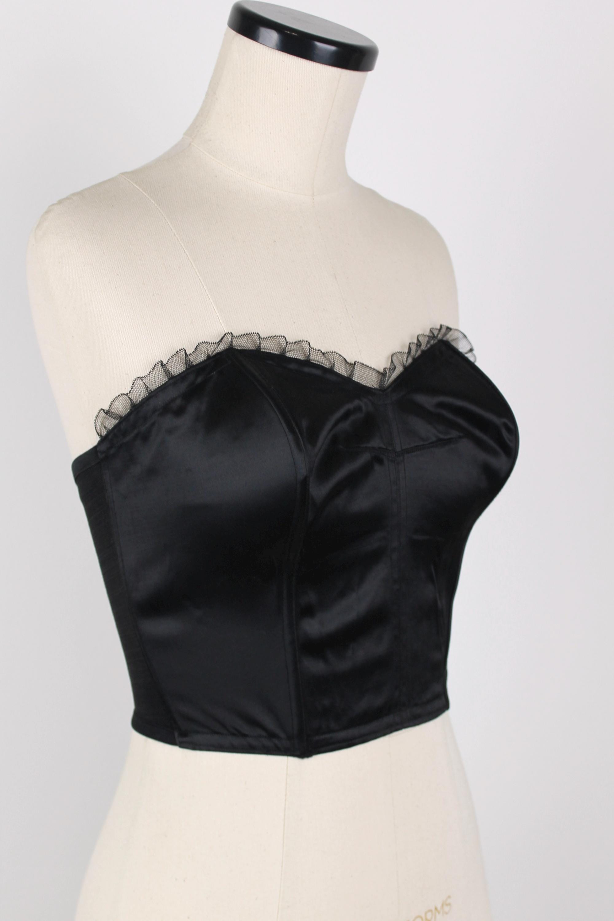 1950's Vintage Black Satin Bustier Bra, Vintage Bullet Bra, Vintage ...