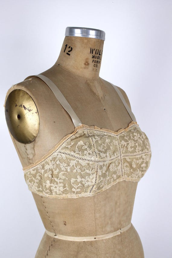 Antique Lace Brassiere with silk satin Ribbon Straps,… - Gem