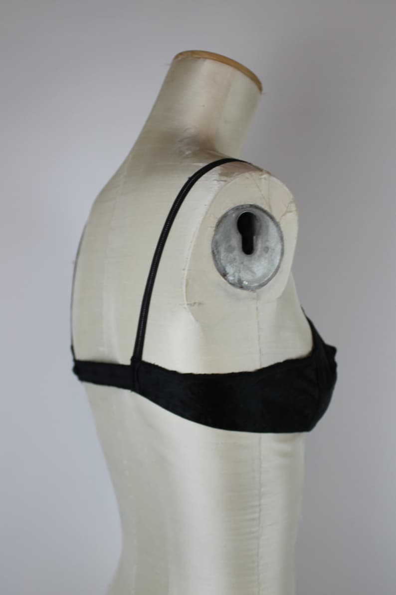 1940s Black Satin Bullet Bra Vintage Spiral Stitch Bra Pointed