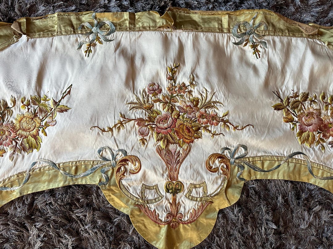 Antique Curtain Pelmet, Hand Embroidered Silk Valence, Antique Curtains ...