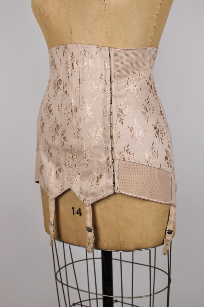 1960s Vintage Beige Brocade Girdle, Vintage Garter Belt, Suspender Belt ...