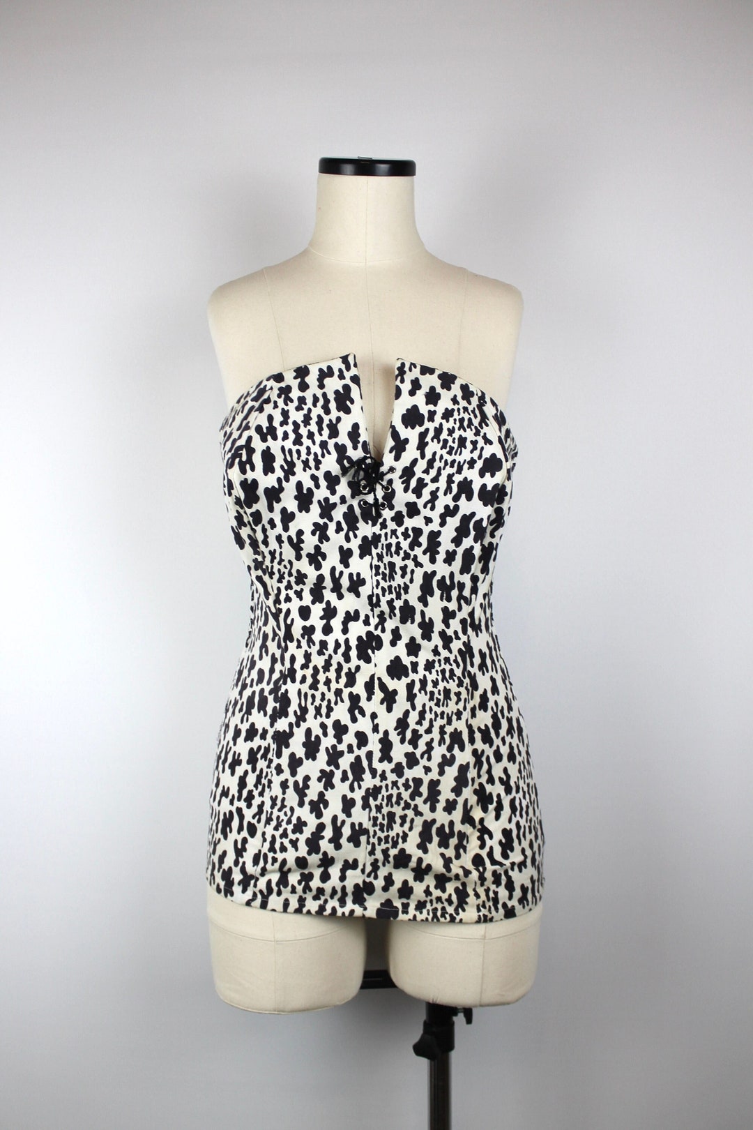 1950s Vintage Animal Print Swimsuit, Strapless Vintage Cow Print Swim ...